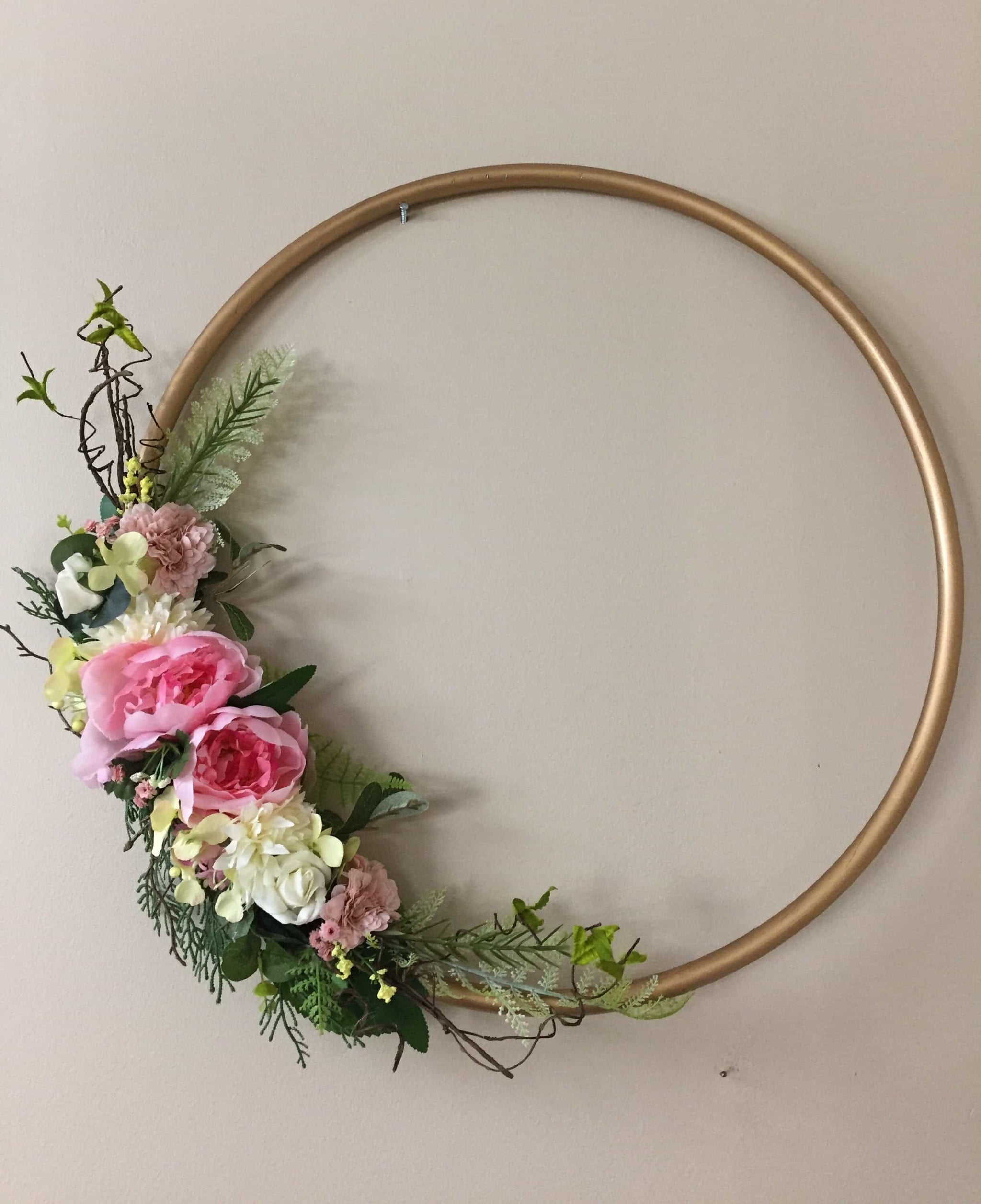 Big Golden Floral Hoop Wall Art customise
