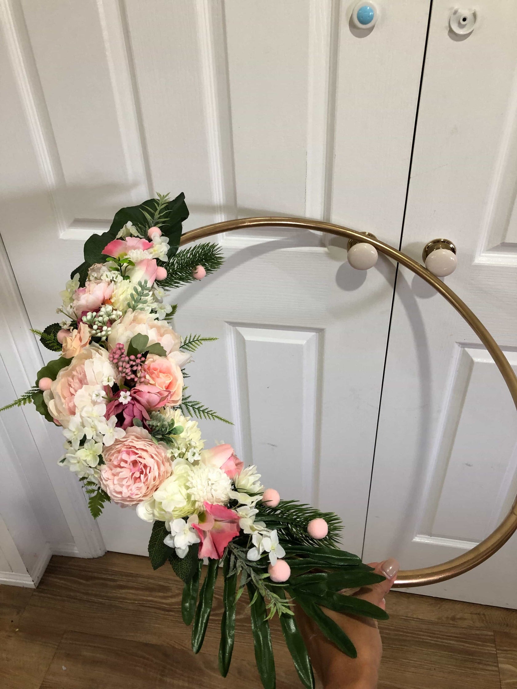 Big Golden Floral Hoop Wall Art customise