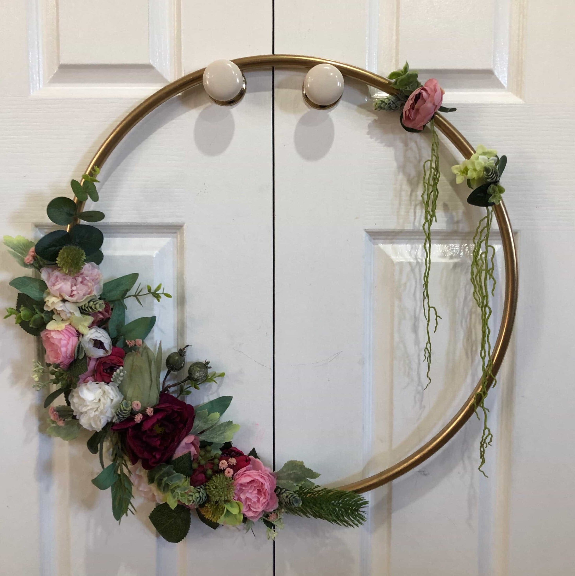 Big Golden Floral Hoop Wall Art customise