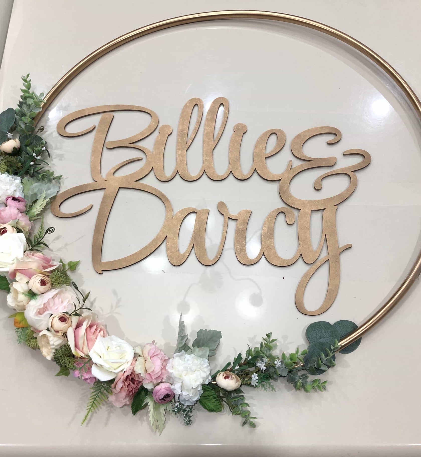 Big Golden Floral Hoop Wall Art customise