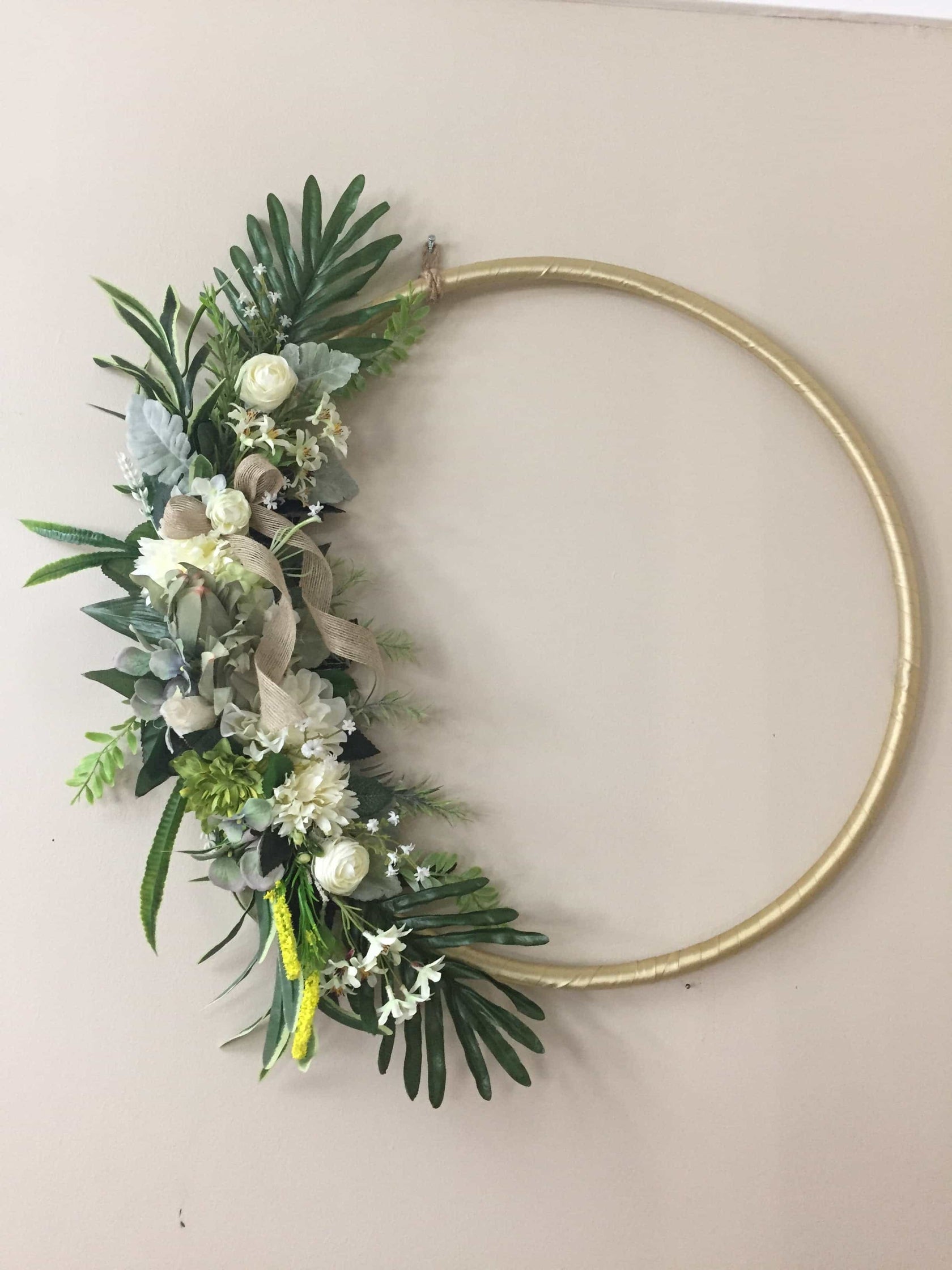 Big Golden Floral Hoop Wall Art customise