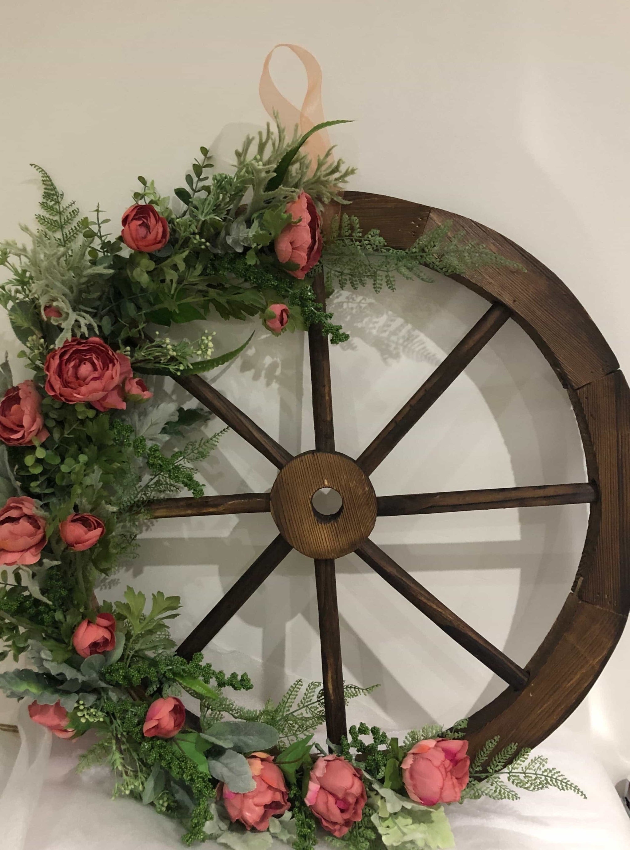 Floral Wooden Wagon Wheel