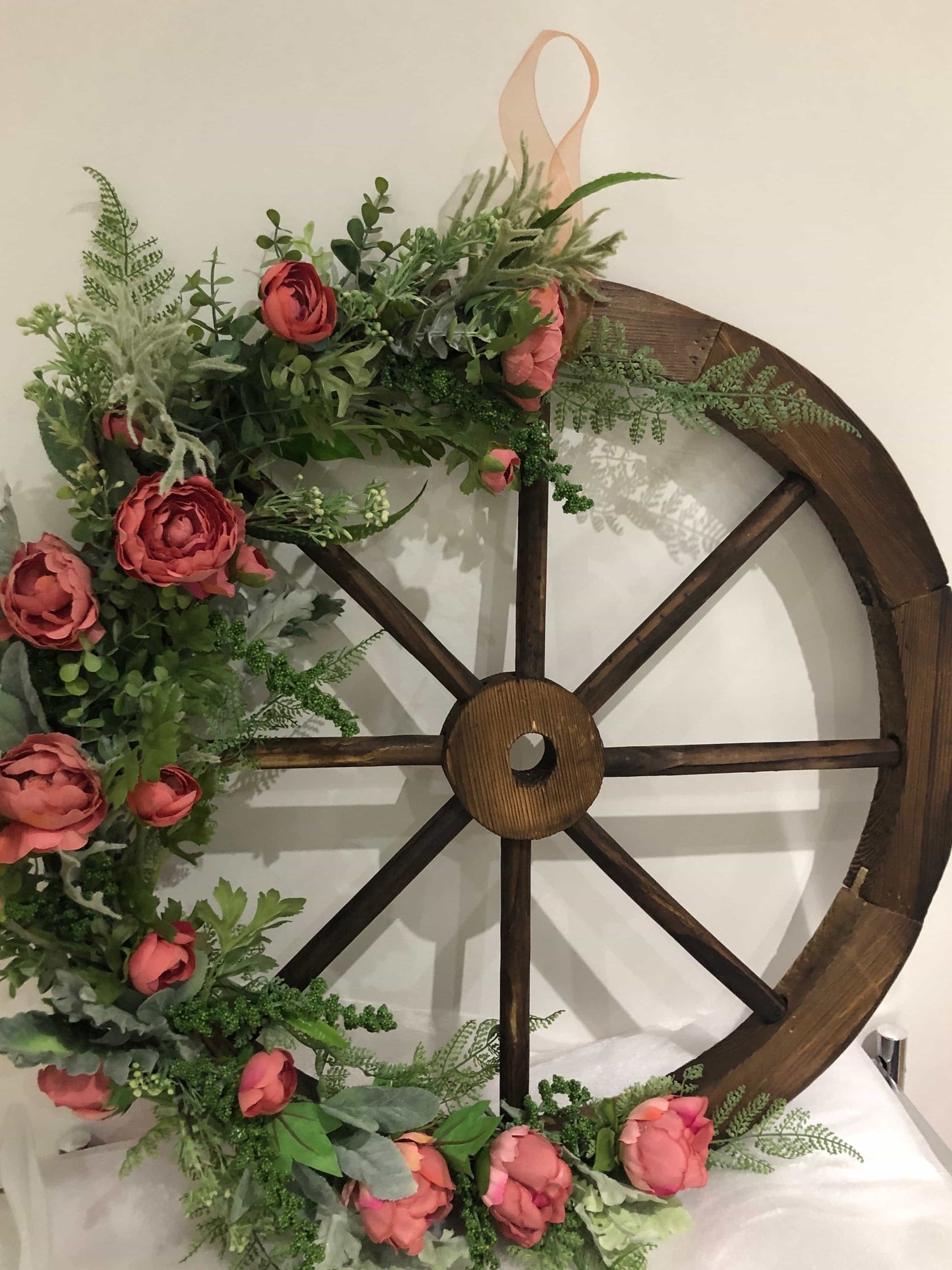 Floral Wooden Wagon Wheel