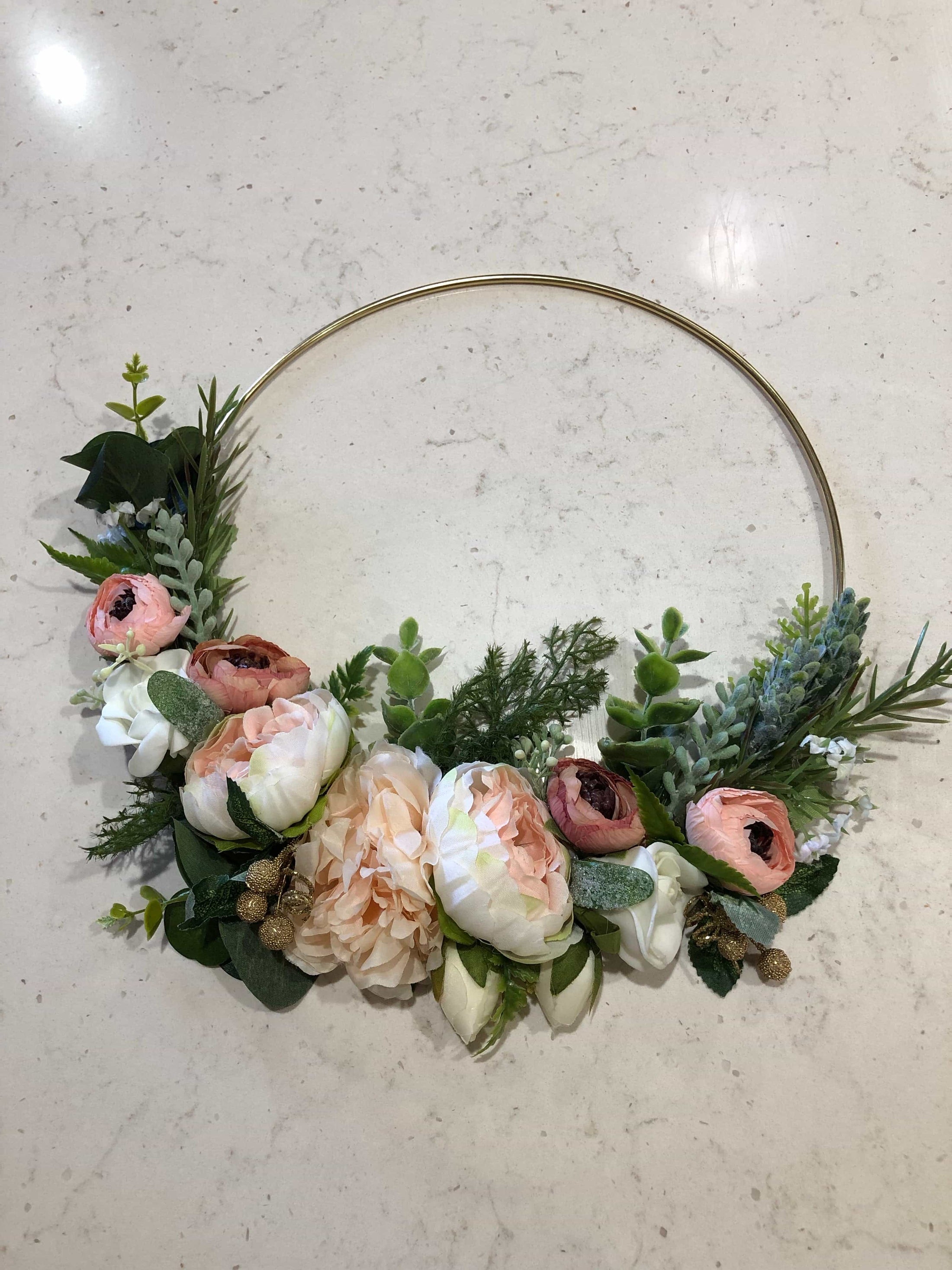 Golden Floral Hoop Wall Art custom made