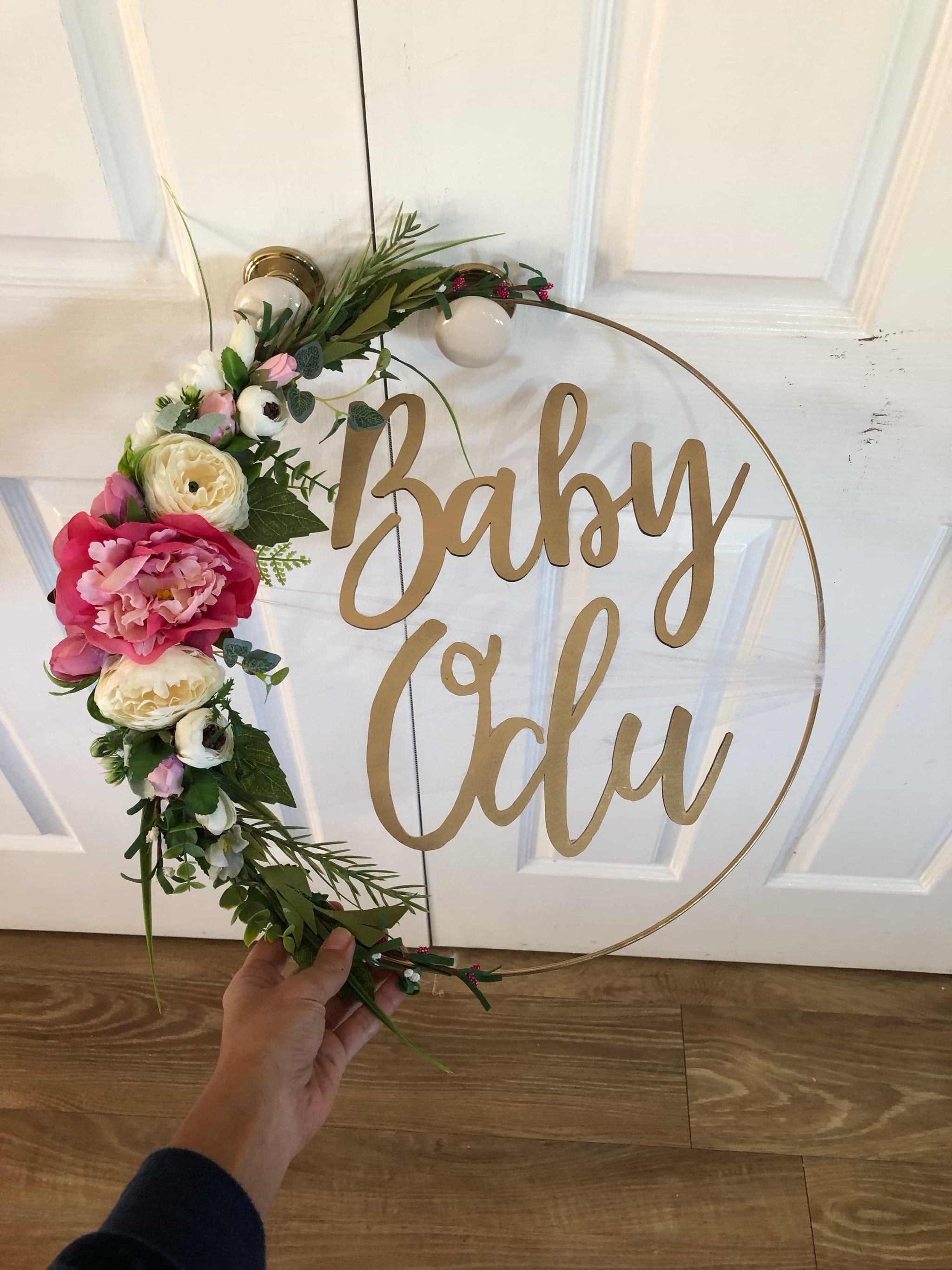 Golden Floral Hoop Wall Art custom made