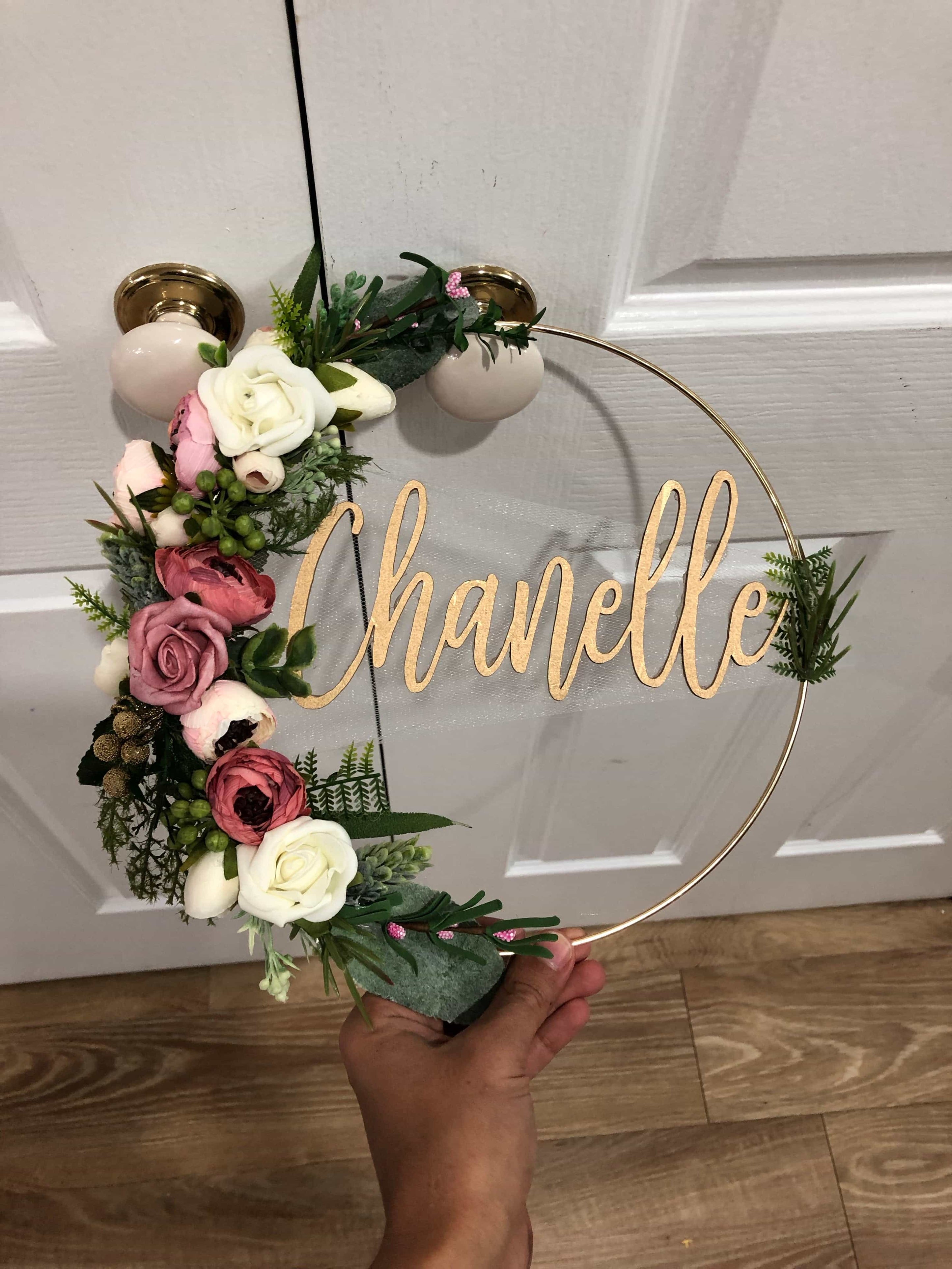 Golden Floral Hoop Wall Art custom made