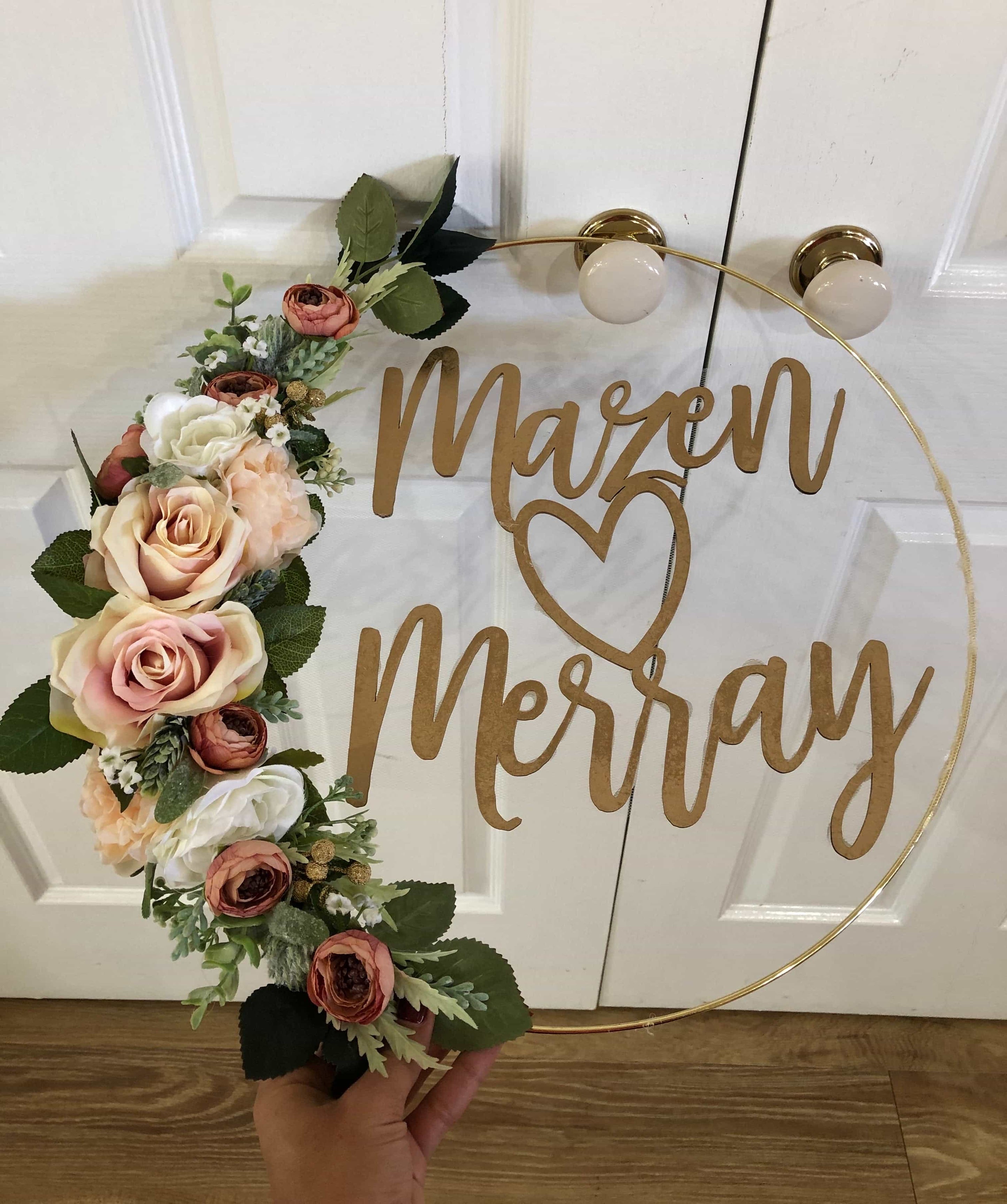 Golden Floral Hoop Wall Art custom made