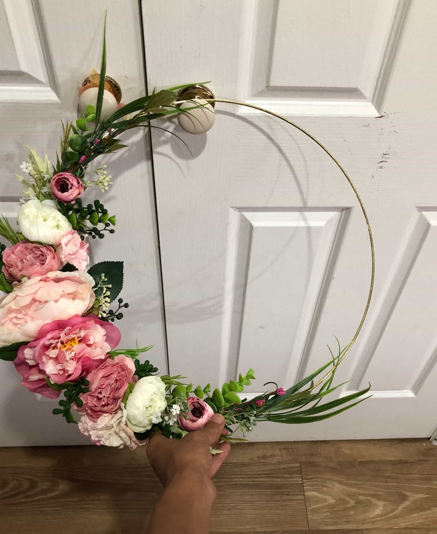 Golden Floral Hoop Wall Art custom made