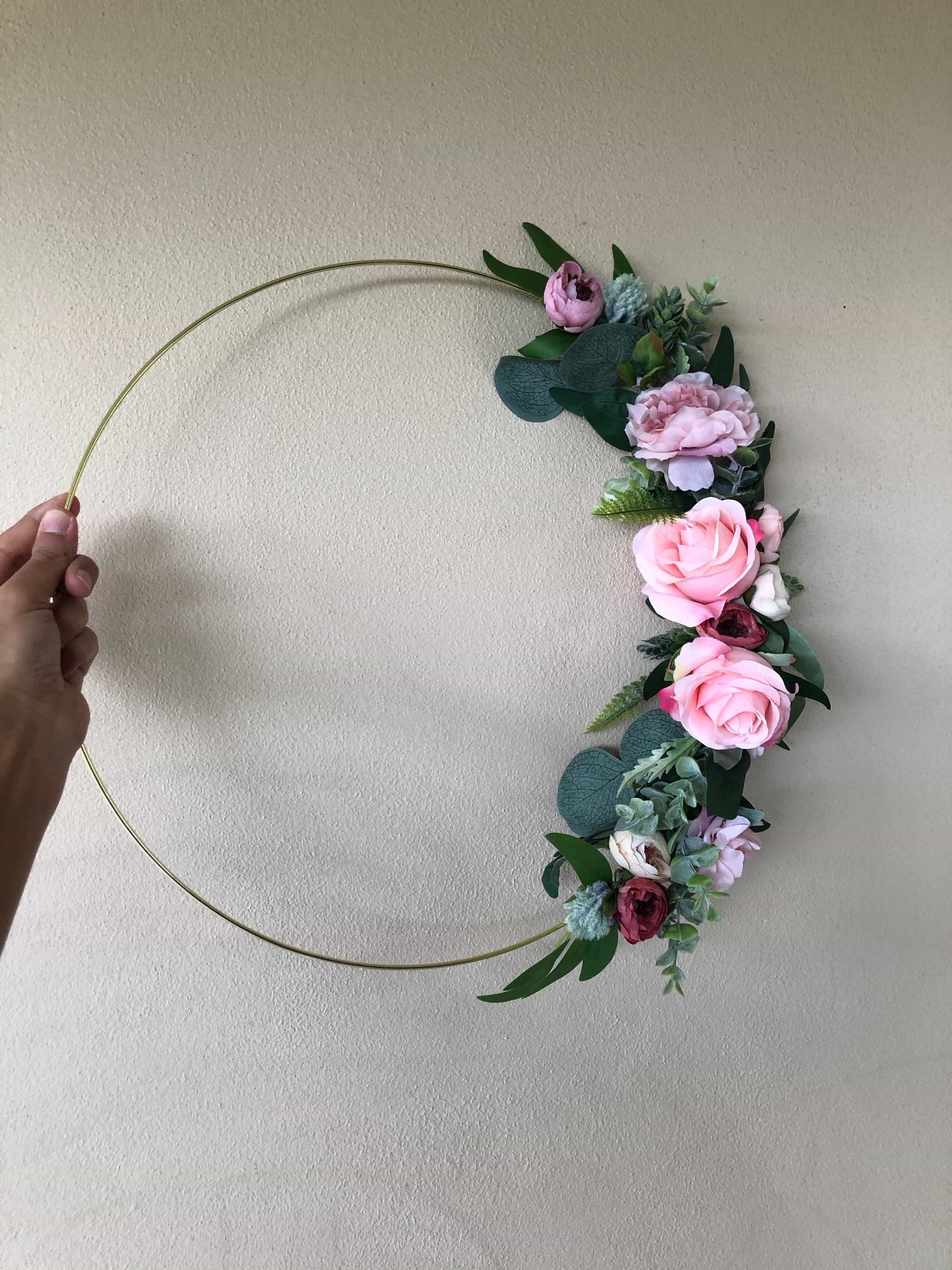 Golden Floral Hoop Wall Art custom made