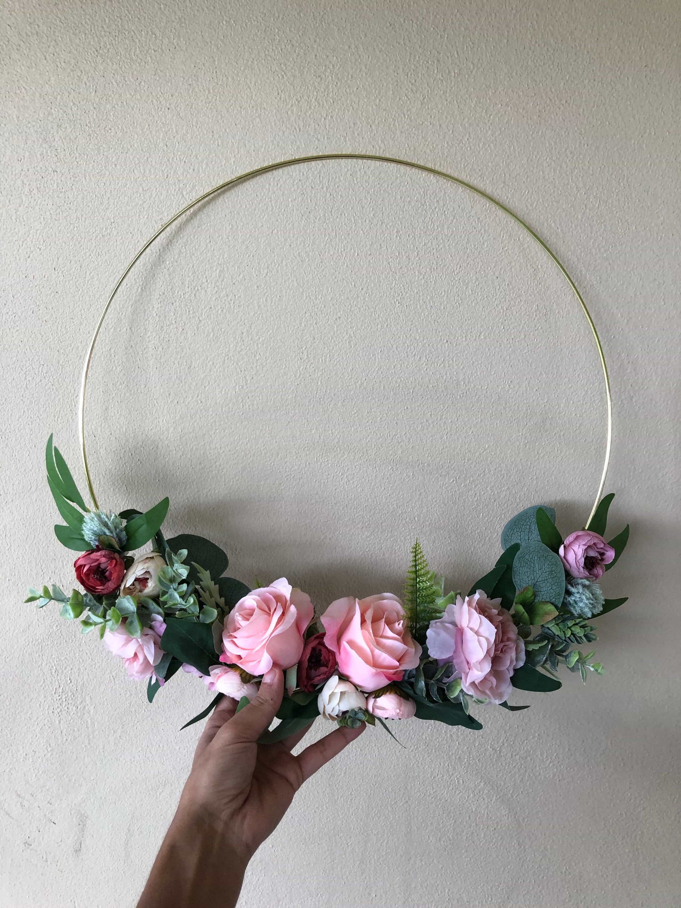 Golden Floral Hoop Wall Art custom made