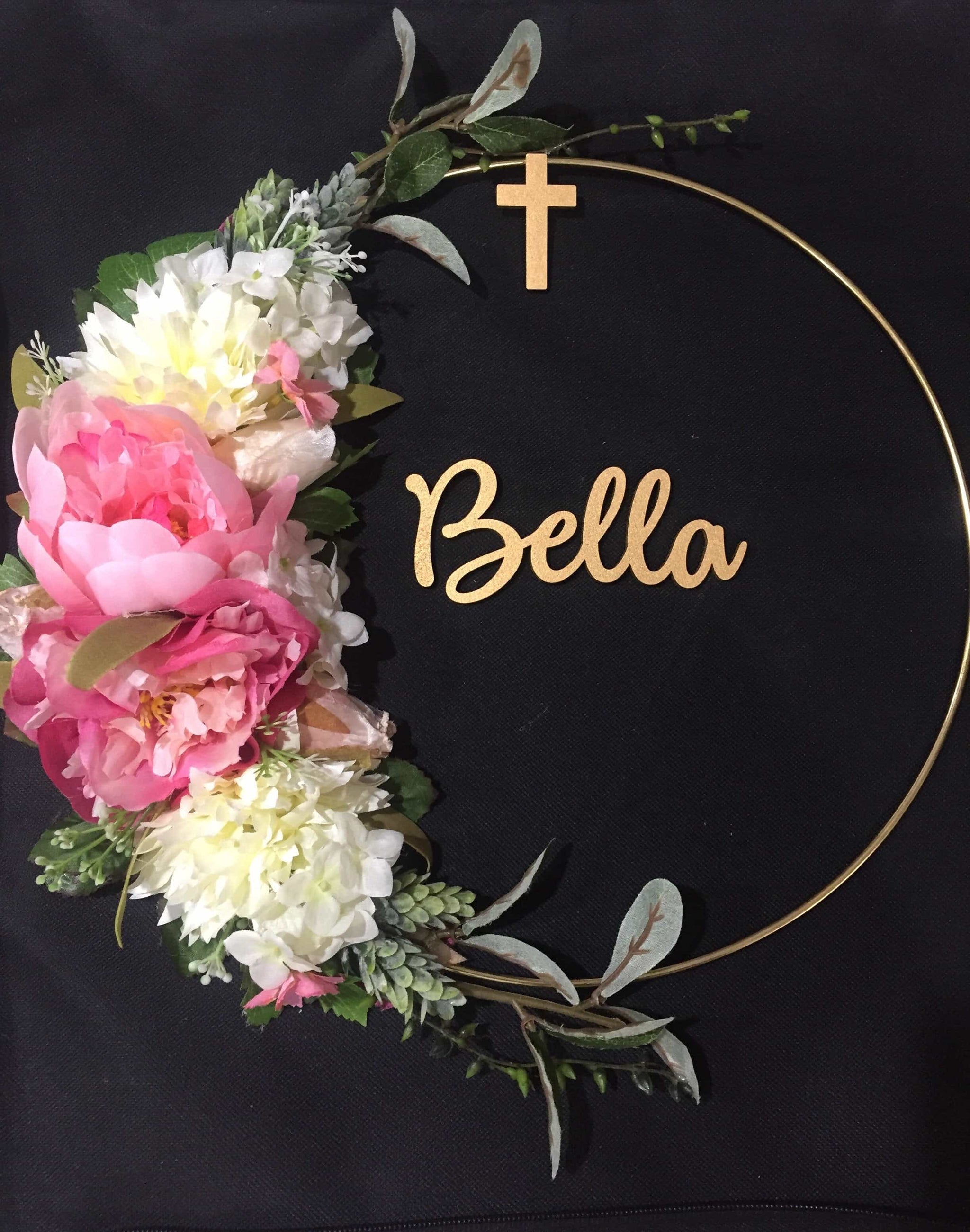Golden Floral Hoop Wall Art custom made